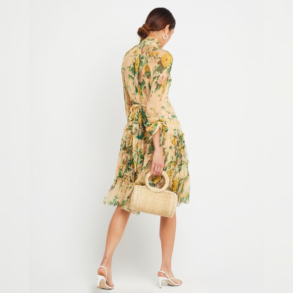 O.P.T. | Dresses | Opt Floral Beige Ruffled Tiered Midi Dress S | Poshmark